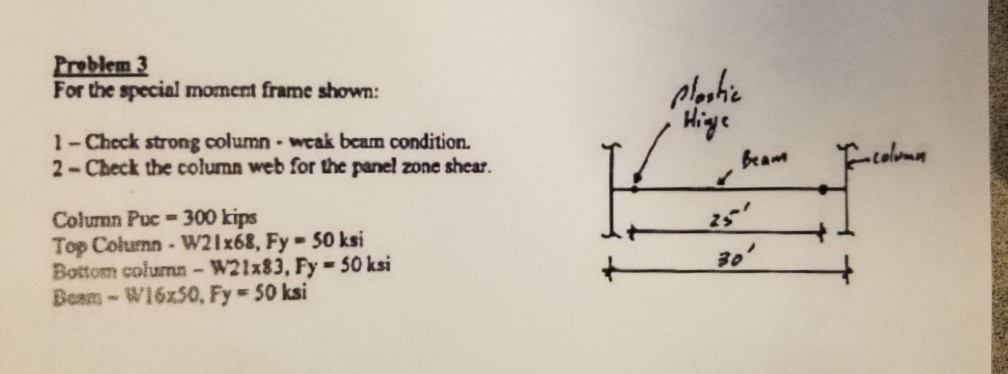 Problem 3 For the special moment frame shown: 1 - | Chegg.com