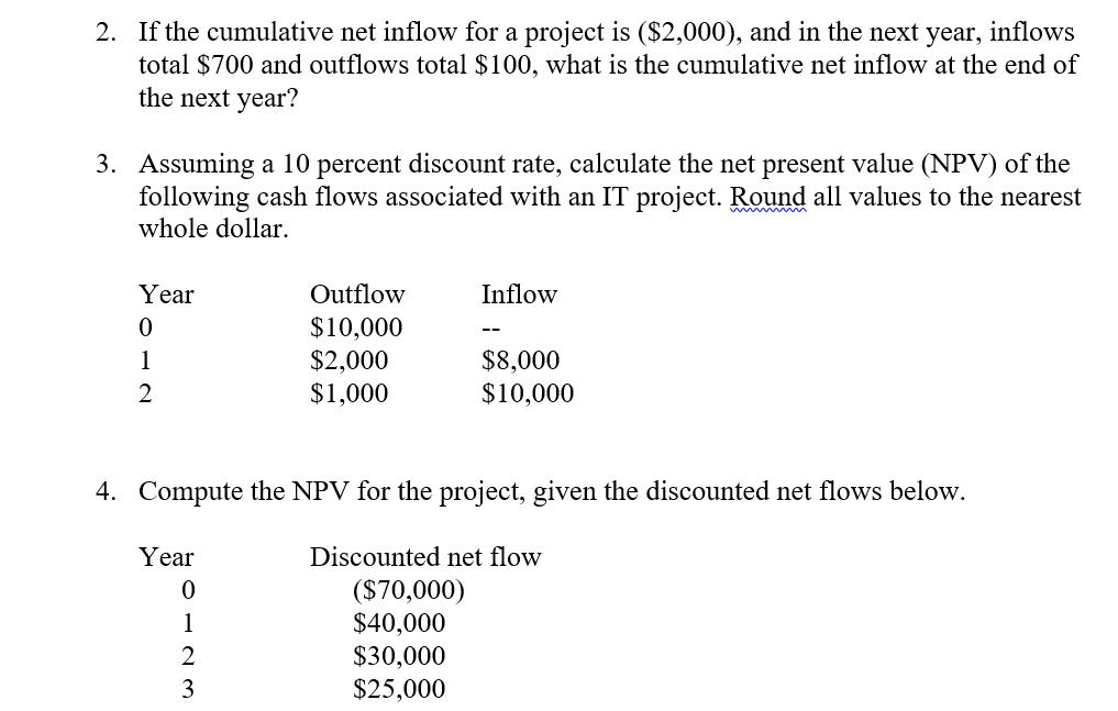 Solved If the cumulative net inflow for a project is | Chegg.com
