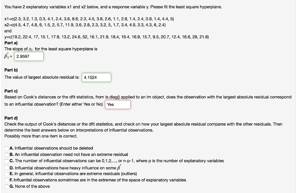 Solved You have 2 explanatory variables x1 and x2 below, and | Chegg.com