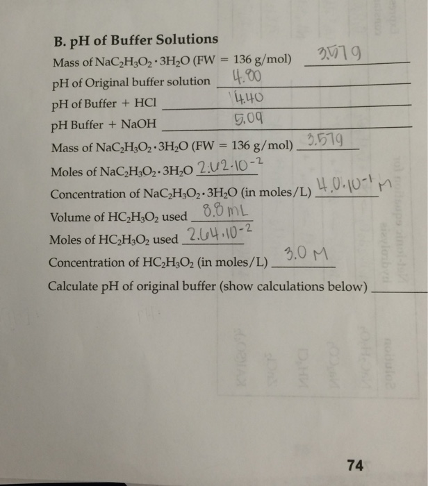 Solved B. pH of Buffer Solutions Mass of NaC_2H_3O_2 | Chegg.com