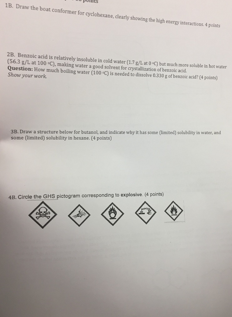 Solved points 1B. Draw the boat conformer for cyclohexane, | Chegg.com