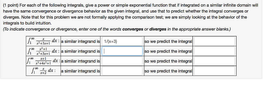 Solved (1 point) For each of the following integrals, give a | Chegg.com