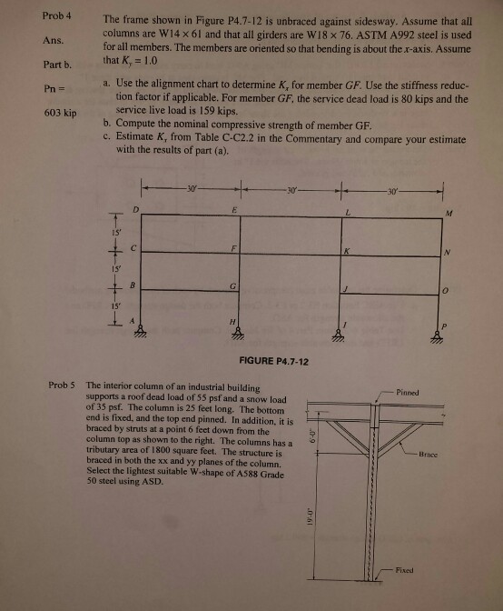 Solved Prob The frame shown n Figure P4.7.. 12 is unbraced | Chegg.com
