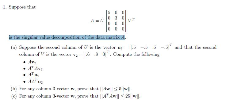 Solved 1. Suppose that ?5 0 0 A= 0 0 0 is the singular value | Chegg.com