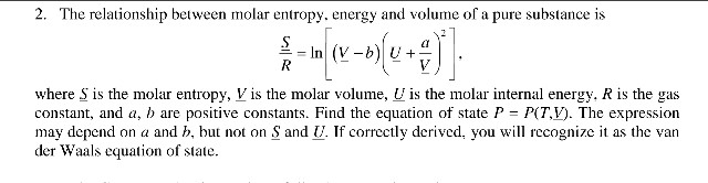 Solved 2. The relationship between molar entropy, energy and | Chegg.com