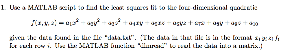 1. Use a MATLAB script to find the least squares fit | Chegg.com