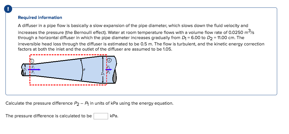 Solved Required information A diffuser in a pipe flow is | Chegg.com