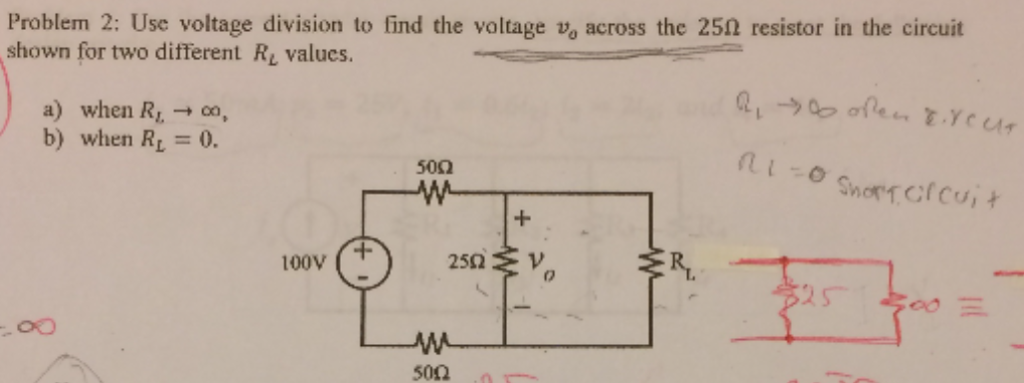 Solved Problem 2: Use voltage division to find the voltage | Chegg.com