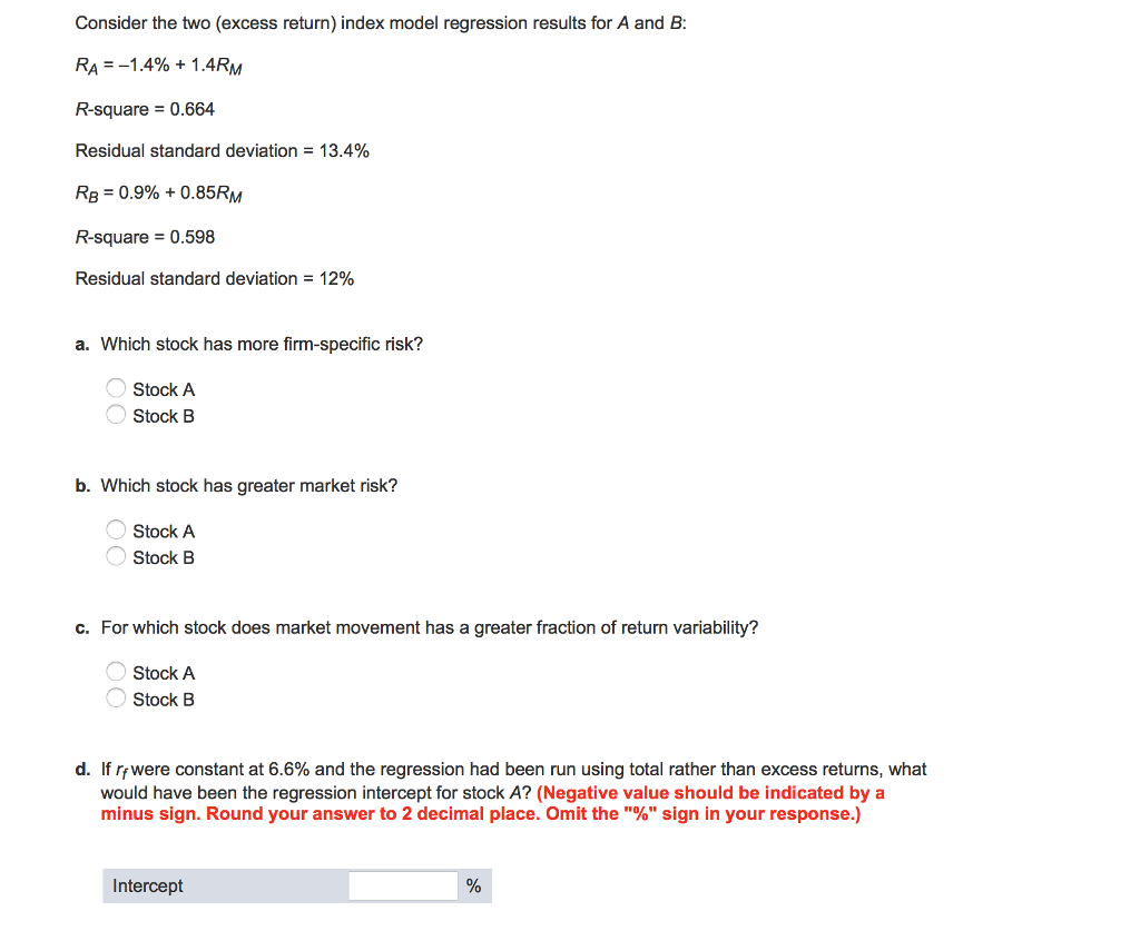 Solved Consider the two (excess return) index model | Chegg.com