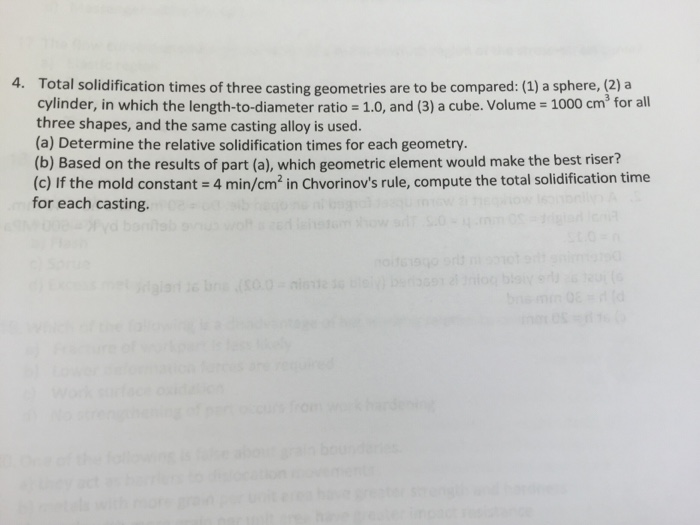 Solved Total solidification times of three casting | Chegg.com Solved Total solidification times of three casting | Chegg.com