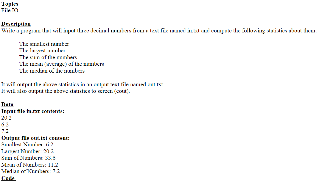 Solved Topics File Io Description Write A Program That Will 4732