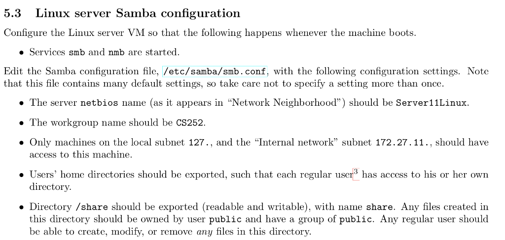 Solved 5.3 Linux server Samba configuration Configure the | Chegg.com