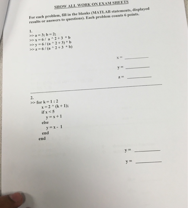 Solved For each problem, fill in the blanks (MATLAB | Chegg.com