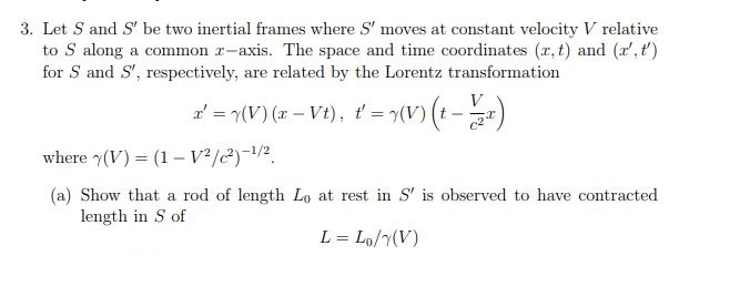 Solved 3. Let S and S be two inertial frames where S' moves | Chegg.com