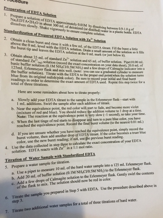 Solved ucedure Preparation of EDTA Solution a solution of | Chegg.com