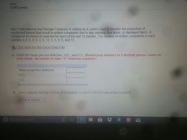 Solved value 5.00 points Inter State Moving and Storage | Chegg.com