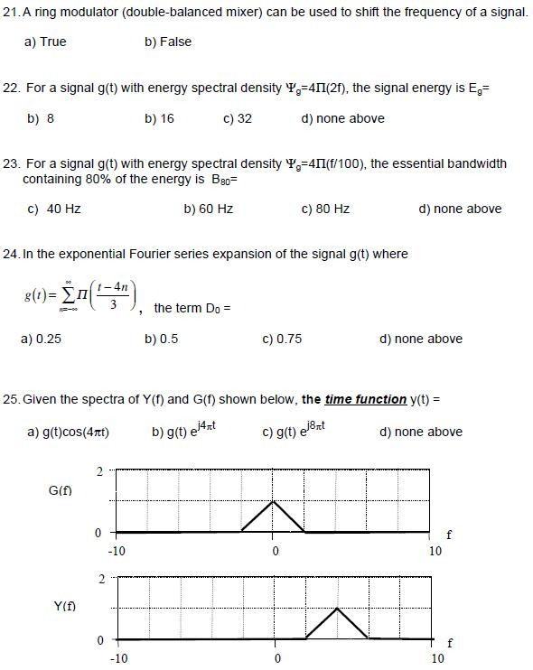 Solved 21.A ring modulator (double-balanced mixer) can be | Chegg.com