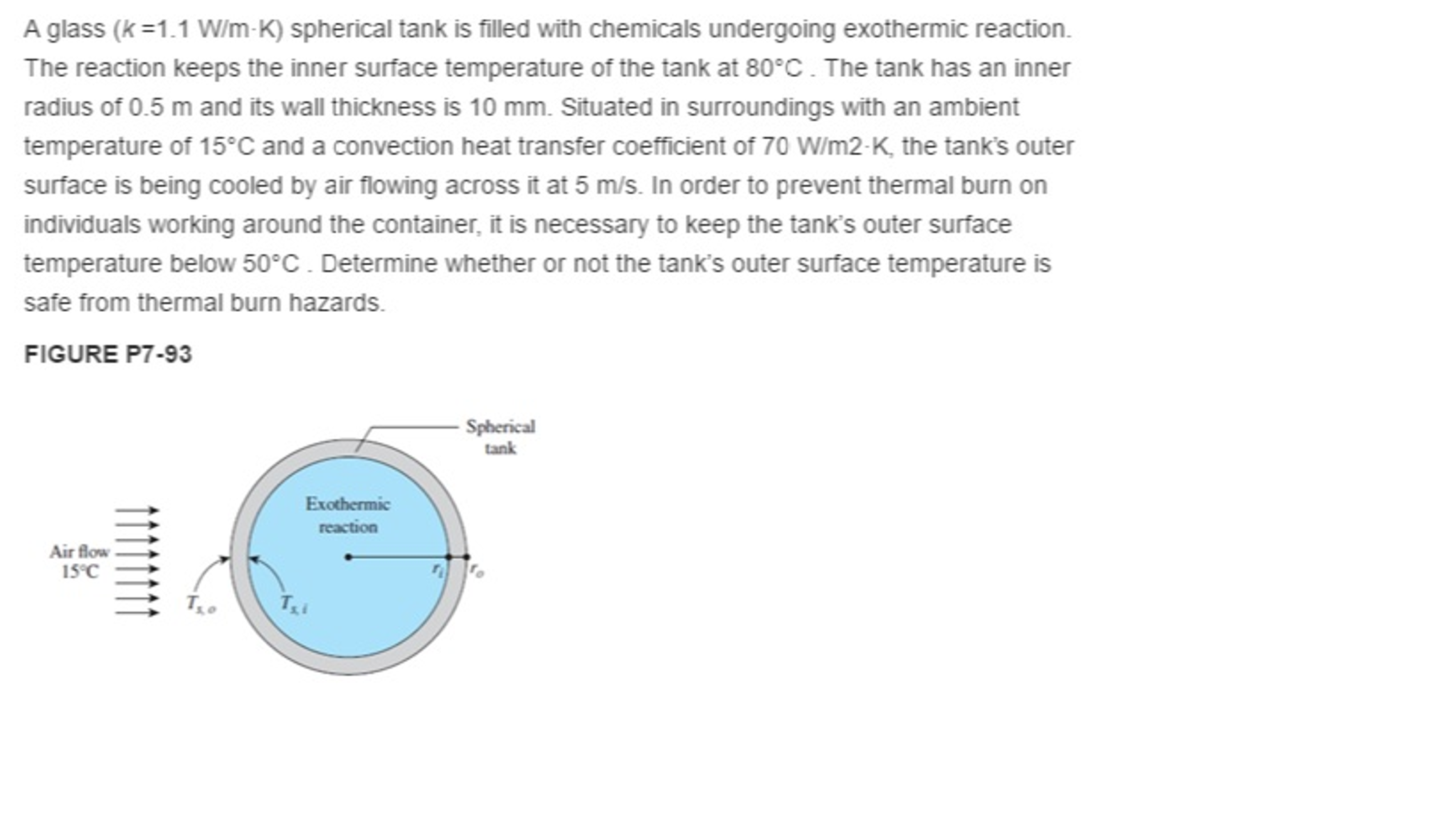 Solved A glass (k = 1.1 W/m K) spherical tank is filled with | Chegg.com