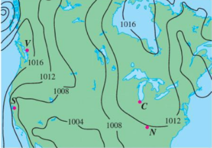 Shown is a contour map of atmospheric pressure in | Chegg.com