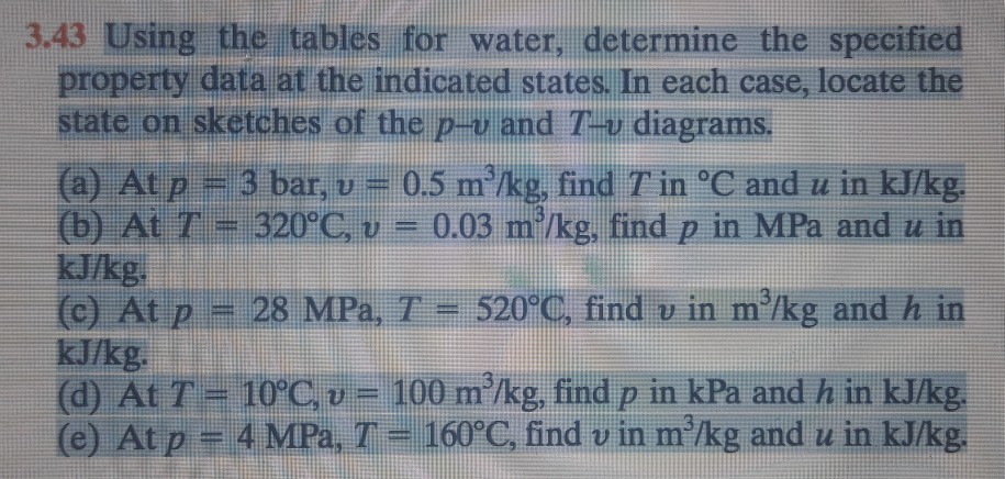 Solved 3.43 Using the tables for water, determine the | Chegg.com