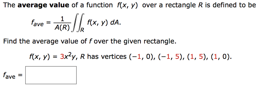 Solved The average value of a function f(x, y) over a | Chegg.com