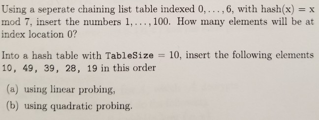 Solved Using a seperate chaining list table indexed 0,... | Chegg.com