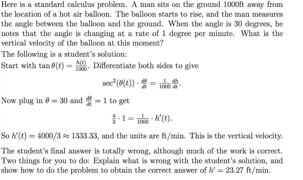 Solved Here is a standard calculus problem. A man sits on | Chegg.com