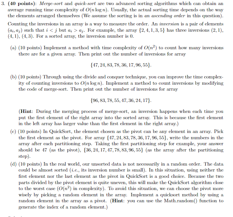 Solved Merge-sort and quick-sort are two advanced sorting | Chegg.com