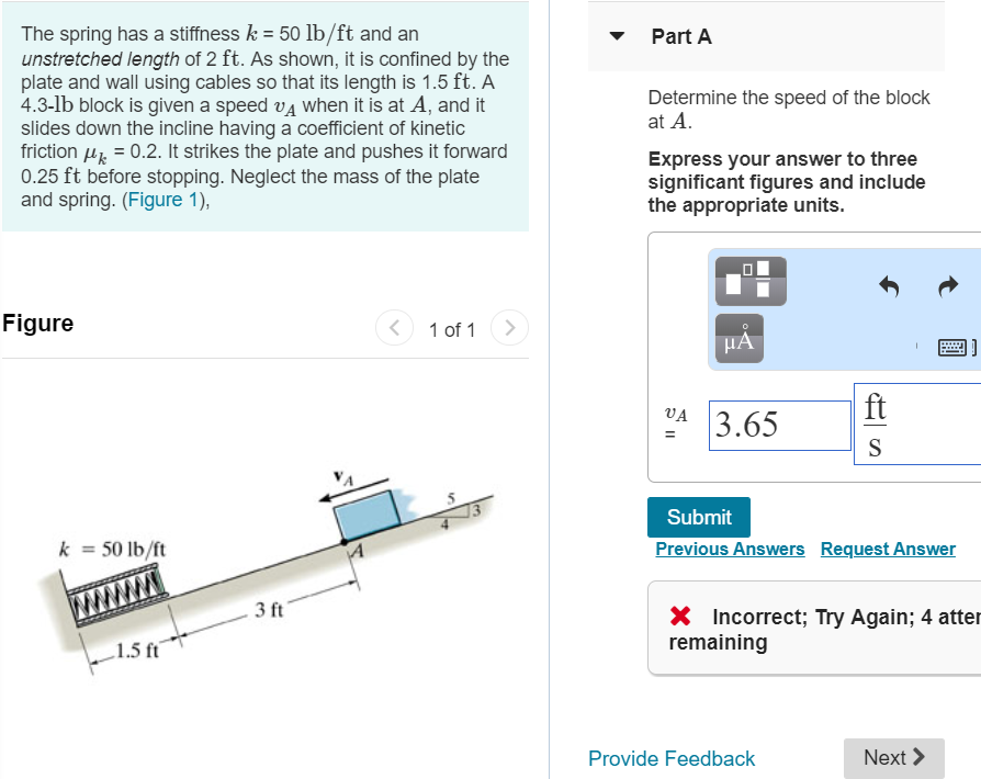 Solved The spring has a stiffness k = 50 lb/ft and an | Chegg.com