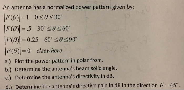 Solved An antenna has a normalized power pattern given by: | Chegg.com