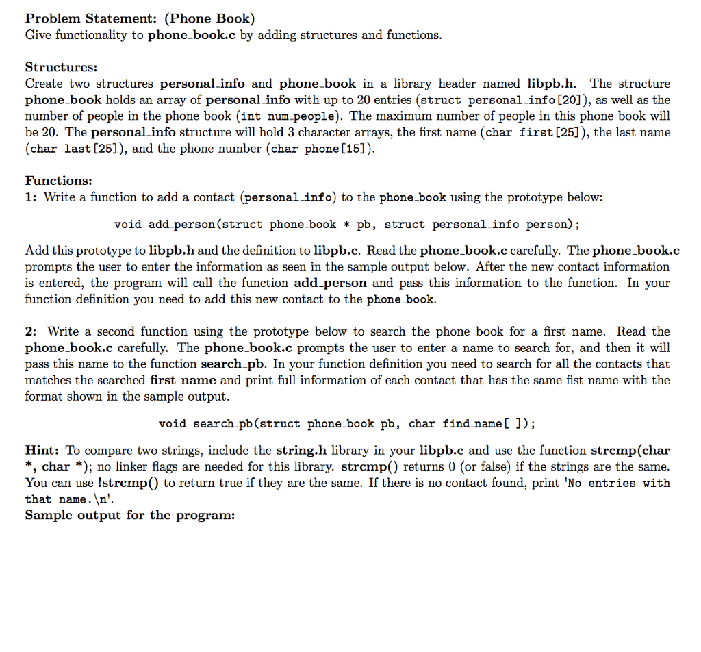 Solved Problem Statement: (Phone Book) Give functionality to | Chegg.com