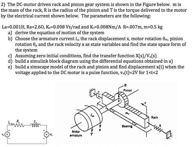 2) The DC-motor driven rack and pinion gear system is | Chegg.com