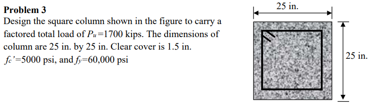 Solved 25 in. Problem 3 Design the square column shown in | Chegg.com