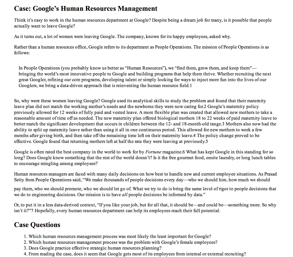 Solved Case: Google's Human Resources Management Think it's | Chegg.com