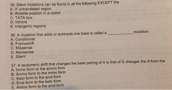 Solved Silent mutations can be found in all the following | Chegg.com