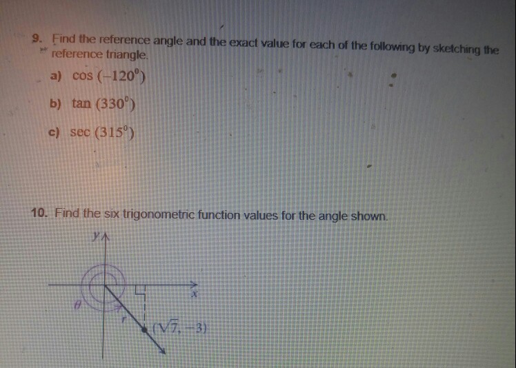 Solved Find the reference angle and the exact value for each | Chegg.com