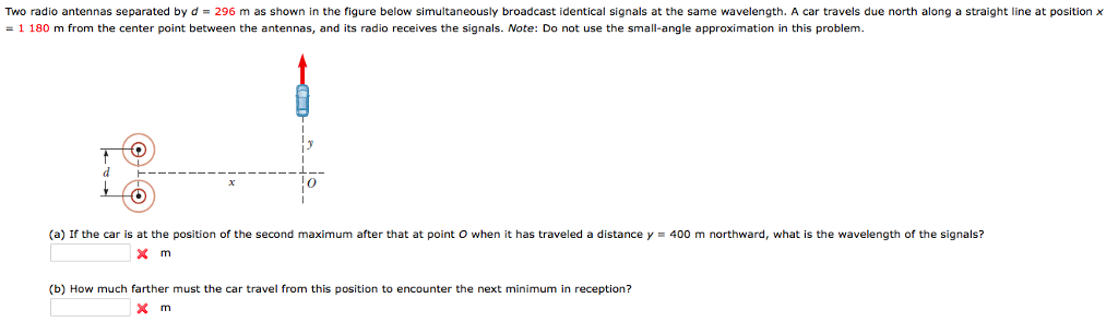 Solved Two radio antennas separated by d = 296 m as shown in | Chegg.com