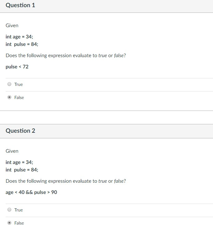 Solved Question 3 Given int age 34; int pulse 84; Does the | Chegg.com