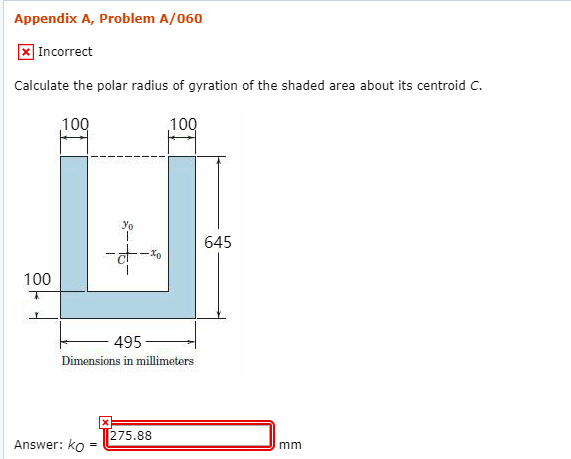 Solved Appendix A, Problem A/060 Incorrect Calculate the | Chegg.com