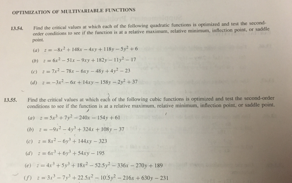 Solved OPTIMIZATION OF MULTI VARIABLE FUNCTIONS Find the | Chegg.com