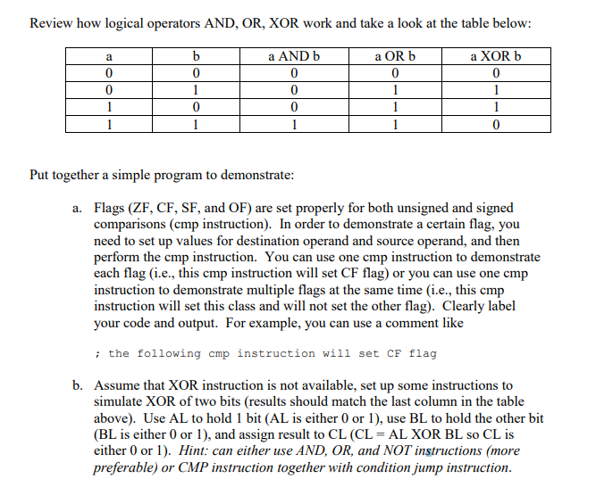 Review how logical operators AND, OR, XOR work and | Chegg.com