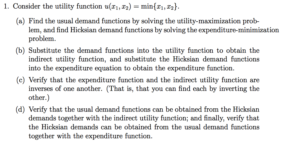 1. Consider the utility function u(x1,x2) - min[x1, | Chegg.com