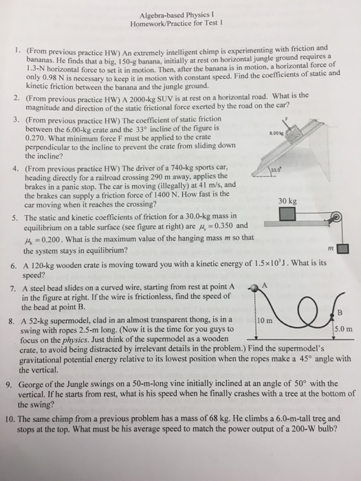 Solved Algebra-based Physics I Homework/Practice for Testl | Chegg.com
