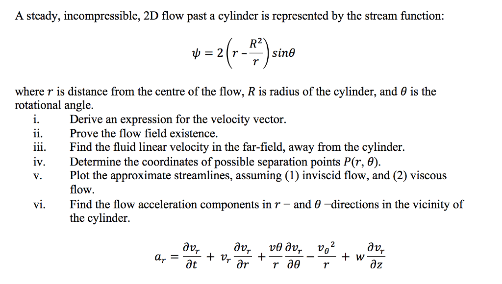 Solved A steady, incompressible, 2D flow past a cylinder is | Chegg.com