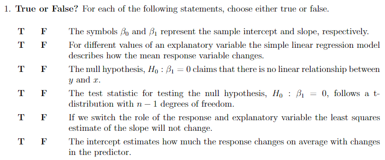 1. True or False? For each of the following | Chegg.com