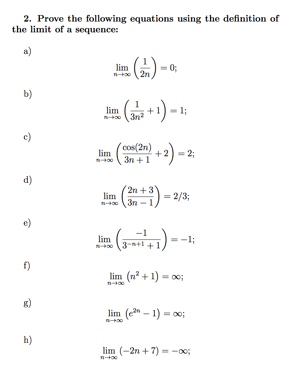 Solved Prove the following equations using the definition | Chegg.com