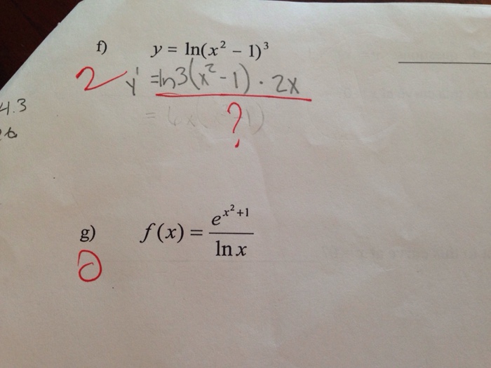Solved y = ln (x^2 - 1)^3 f(x) = e^x^2 + 1/ln x | Chegg.com