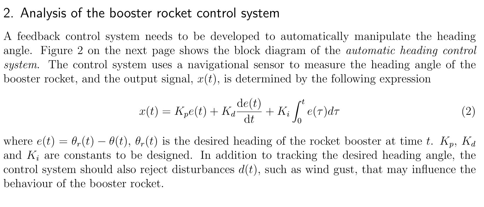 Solved 2. Analysis of the booster rocket control svstem A | Chegg.com