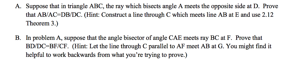 Solved Suppose that in triangle ABC, the ray which bisects | Chegg.com