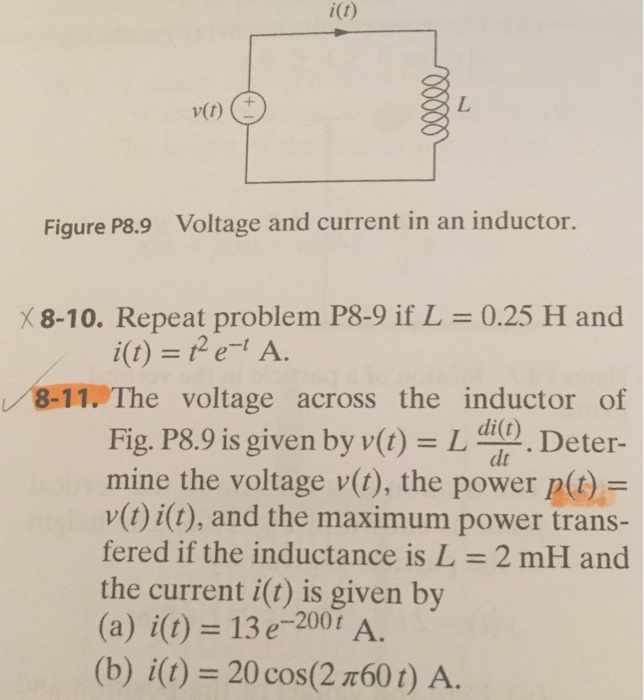 Solved i(t) v(t) (± Figure P8.9 Voltage and current in an | Chegg.com